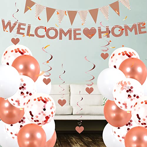 RUSUANJUN 18 Pcs Welcome Home Banner Glitter Welcome Back Balloon Banner Decorations Kit Homecoming Party Decorations Welcome Home Decorations for Welcome Home Party Decorations Welcome Home Sign