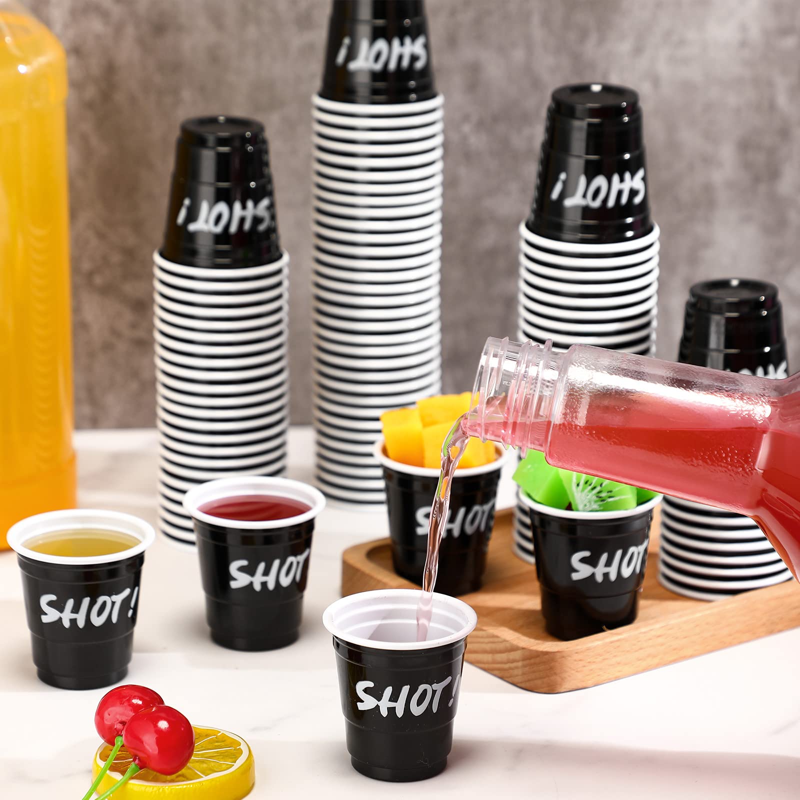 200 Pieces Disposable Shot Glasses 2 oz Shot Cups Plastic Party Favor Cups for Birthday Bachelorette Holiday Party Drinking Serving Snacks Samples Condiments and Tastings (Black)