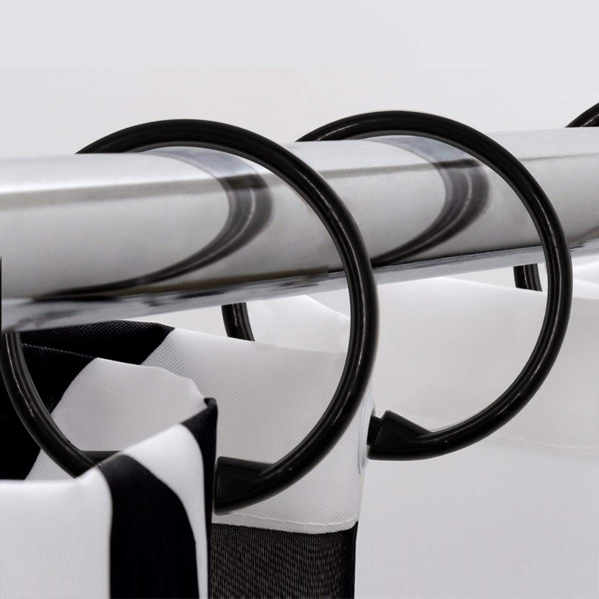 Qulable Shower Curtain Rings-12 Pack- Plastic Shower Curtain Hooks O-Shaped Rings Hook Glide Easily on Bathroom Shower Rod(Black)