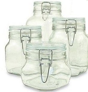 Set of 4 (Four) Bormioli Rocco Fido Glass Canning Jars - 4 Piece - .5, .75, 1 and 1.5 Liters