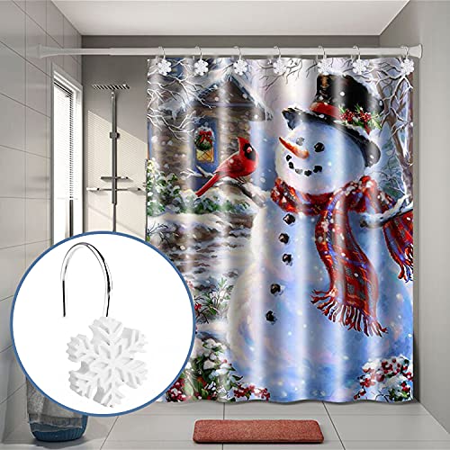 Shower Curtain Hooks, Snowflake Shower Curtain Rings Christmas Shower Curtain Hooks for Winter Bathroom Restroom(Snow)
