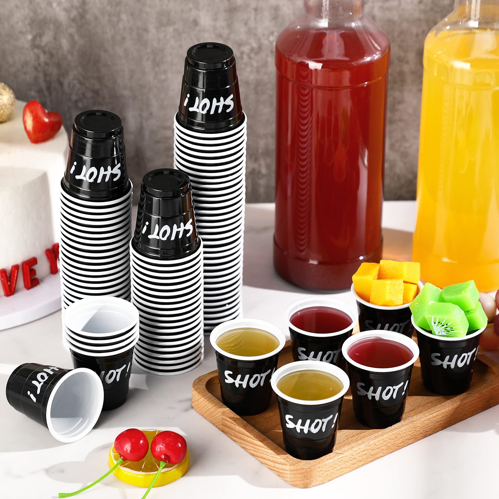 200 Pieces Disposable Shot Glasses 2 oz Shot Cups Plastic Party Favor Cups for Birthday Bachelorette Holiday Party Drinking Serving Snacks Samples Condiments and Tastings (Black)