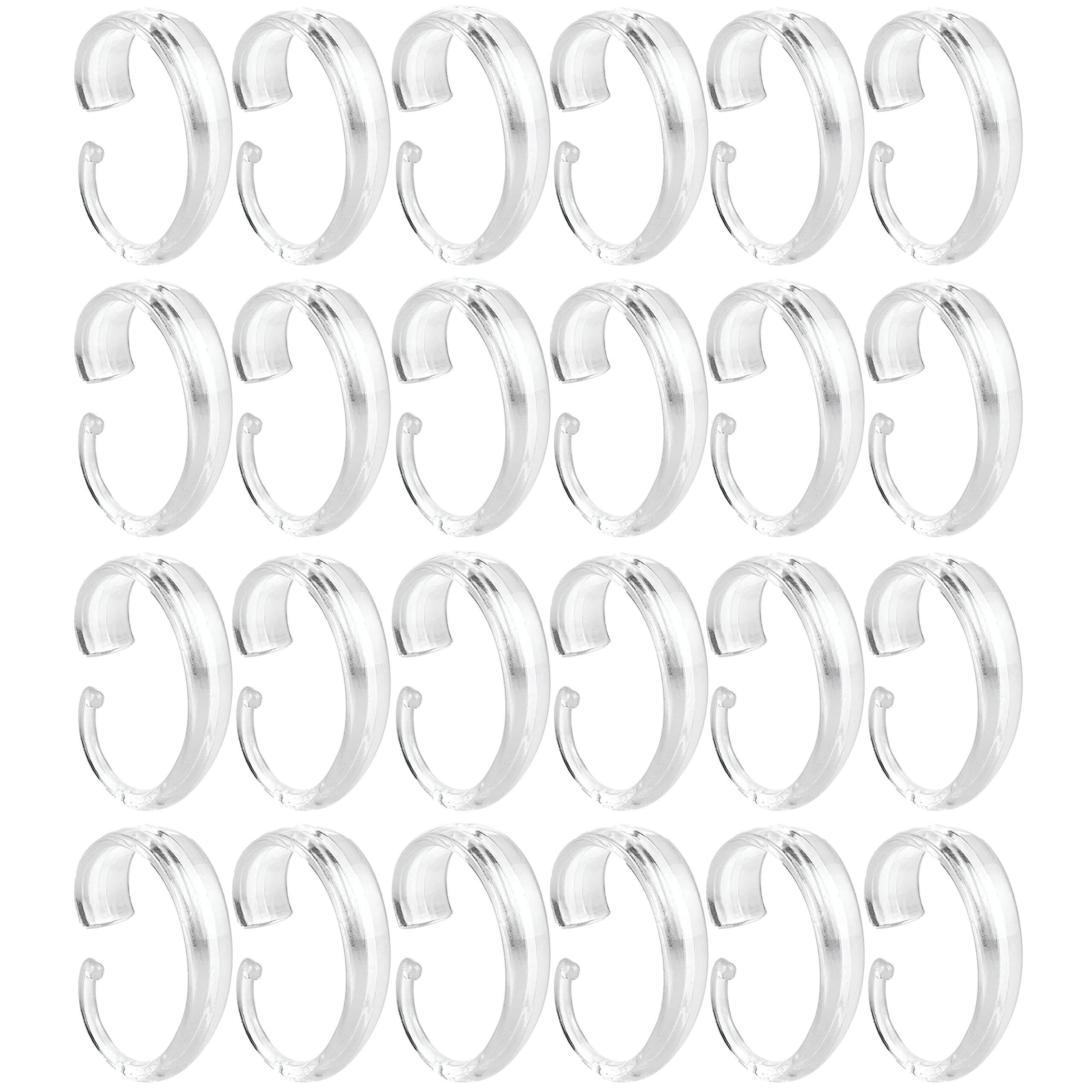 24 Pc Heavy Duty Plastic Shower Curtain Rings Clear Hooks Type C Shaped Rod Bath