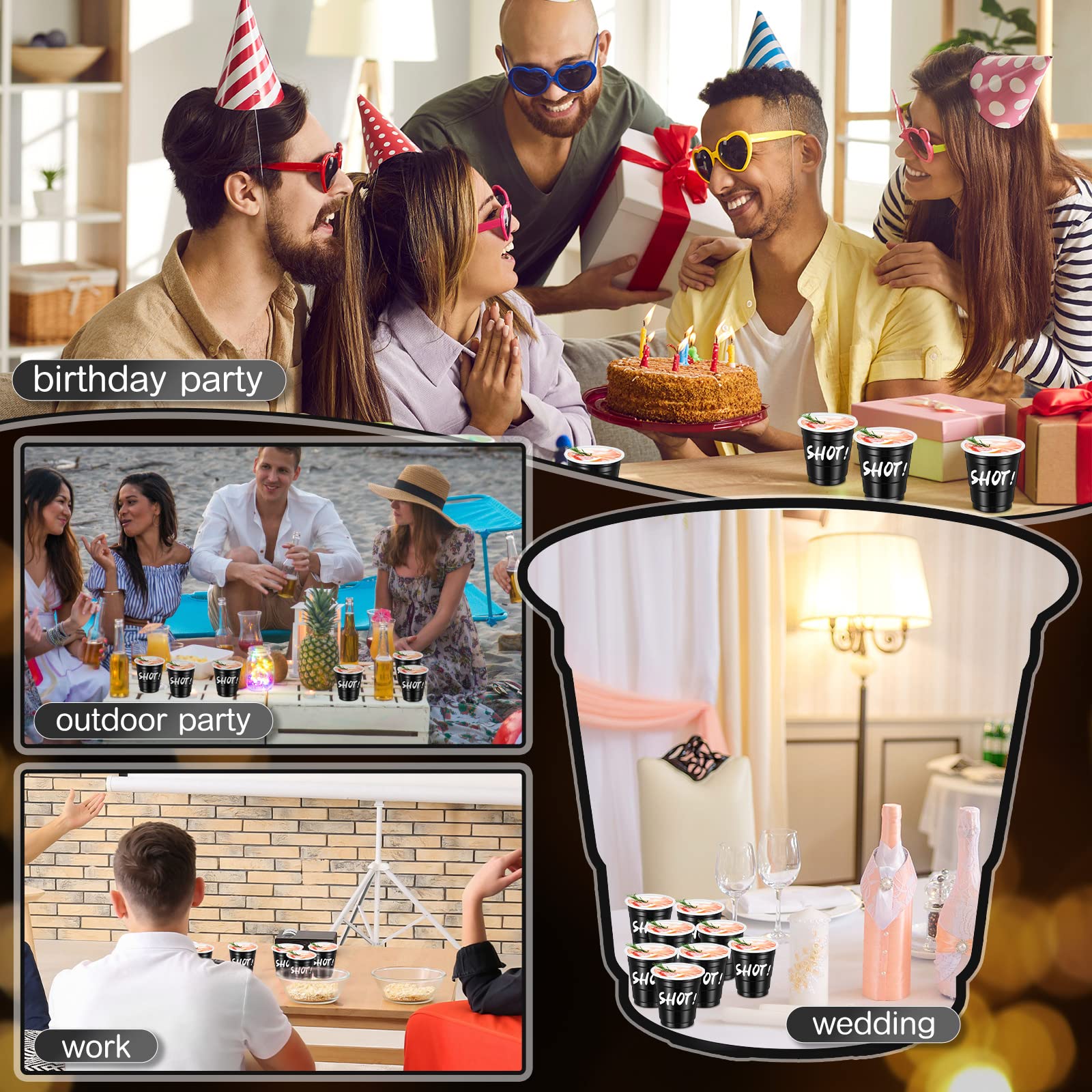200 Pieces Disposable Shot Glasses 2 oz Shot Cups Plastic Party Favor Cups for Birthday Bachelorette Holiday Party Drinking Serving Snacks Samples Condiments and Tastings (Black)