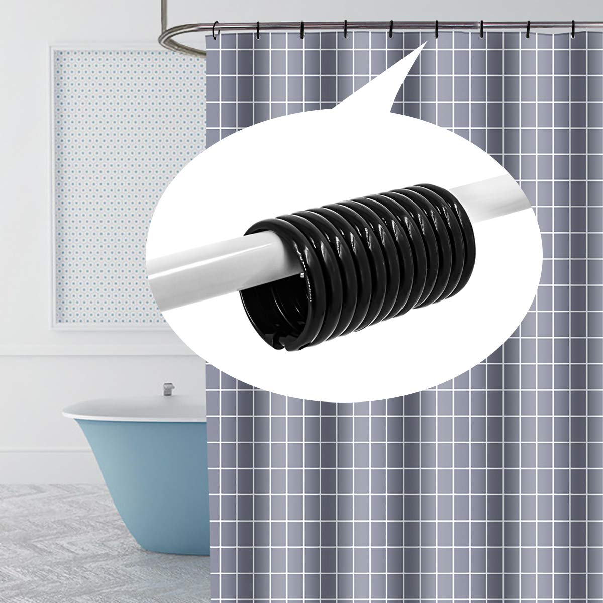 Qulable Shower Curtain Rings-12 Pack- Plastic Shower Curtain Hooks O-Shaped Rings Hook Glide Easily on Bathroom Shower Rod(Black)