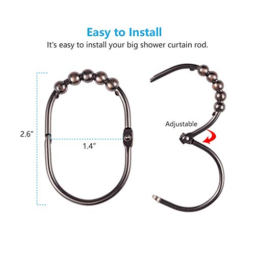 Shower Curtain Rings for Bathroom, Decorative Polished Oil Rubbed Bronze Finish, Easy Glide Rollers, 100% Rustproof Home Fashions Shower Curtain Hooks Set of 12