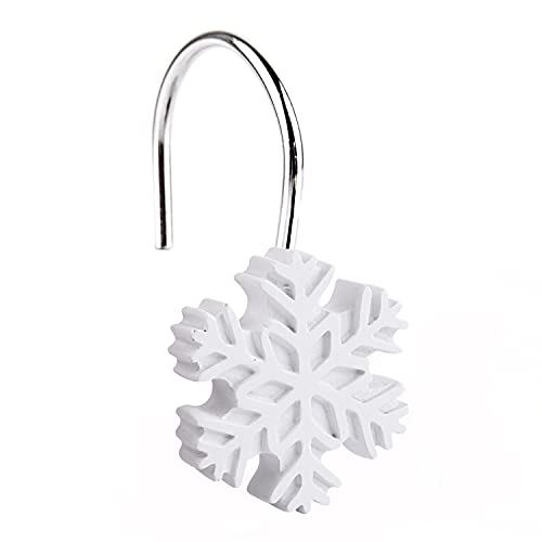 Shower Curtain Hooks, Snowflake Shower Curtain Rings Christmas Shower Curtain Hooks for Winter Bathroom Restroom(Snow)