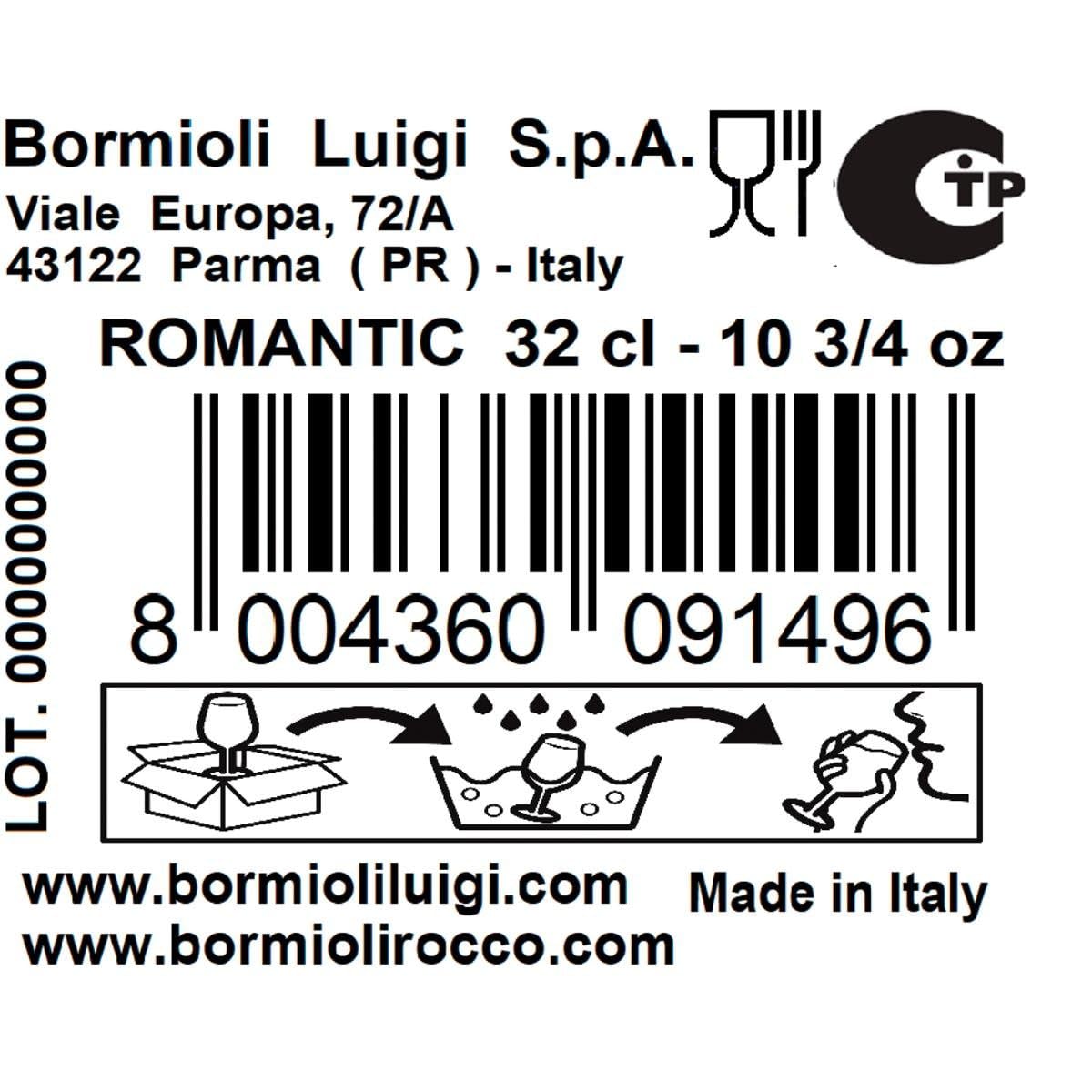 Bormioli Rocco Romantic (Set Of 6) Stemware Glasses, 10.75 Oz. Clear Crystal Glass, Made In Italy.