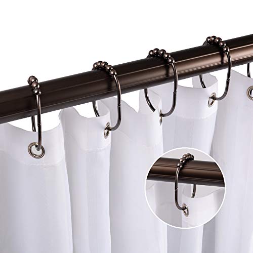 Shower Curtain Rings for Bathroom, Decorative Polished Oil Rubbed Bronze Finish, Easy Glide Rollers, 100% Rustproof Home Fashions Shower Curtain Hooks Set of 12
