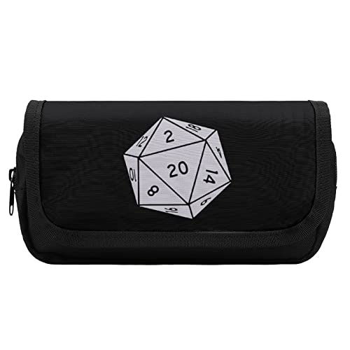 D20 Dice Pencil Case with Two Large Compartments Pocket Big Capacity Storage Pouch Pencil Bag for School Teen Adult