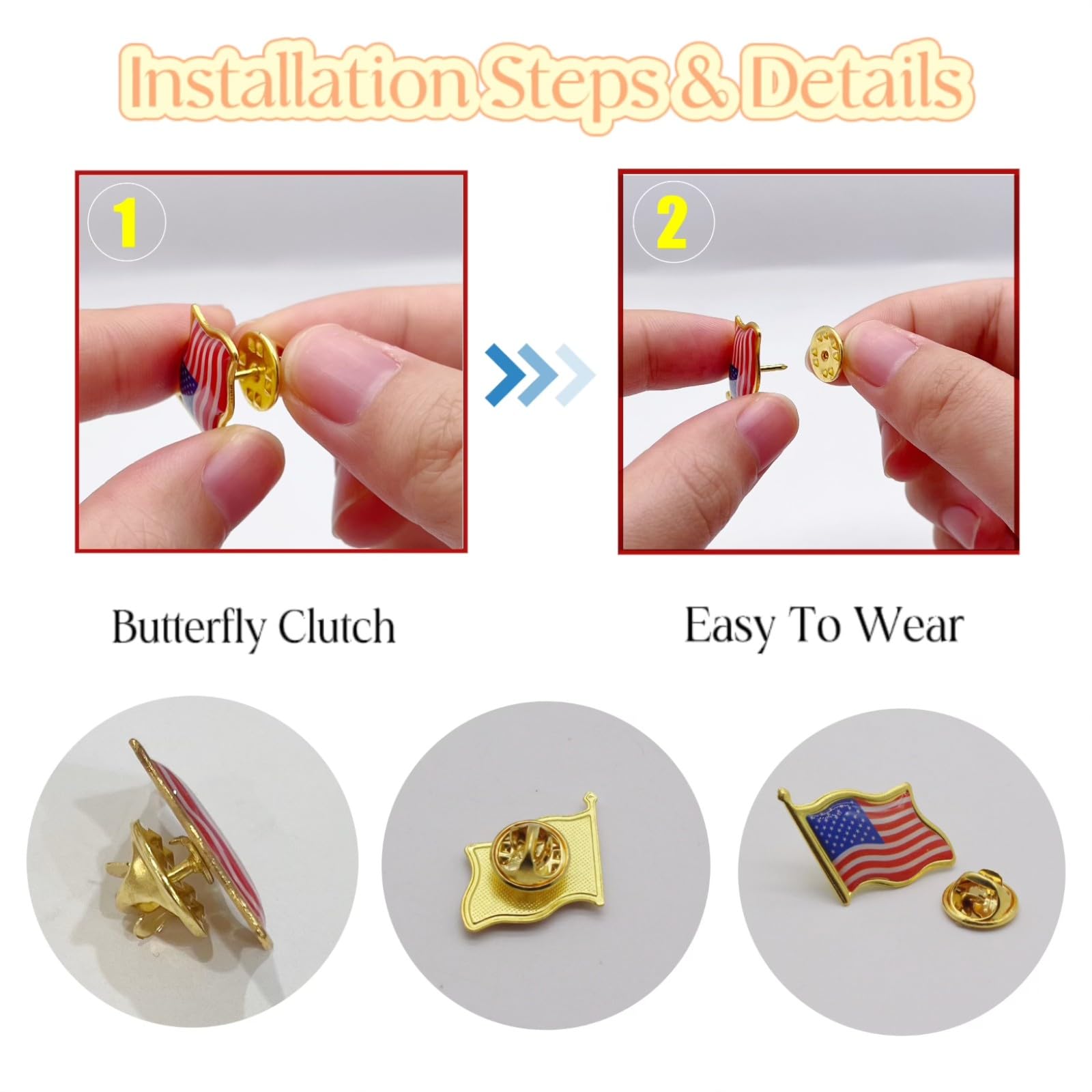 TANG SONG 50PCS American Flag Lapel Pins - Solid Metal USA Flag Lapel Pins Badge Pins brooch For Suit Jacket