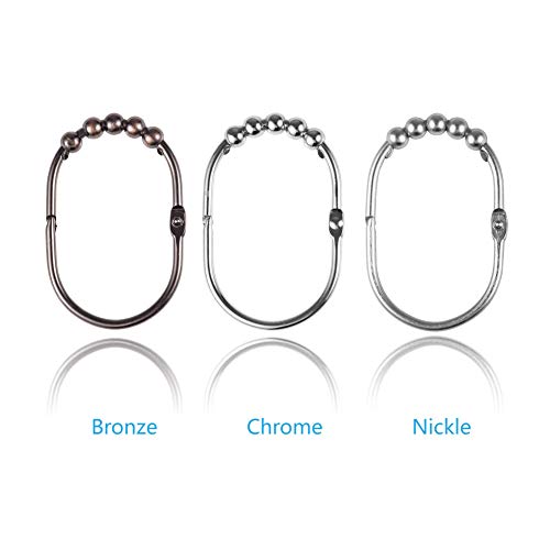 Shower Curtain Rings for Bathroom, Decorative Polished Oil Rubbed Bronze Finish, Easy Glide Rollers, 100% Rustproof Home Fashions Shower Curtain Hooks Set of 12