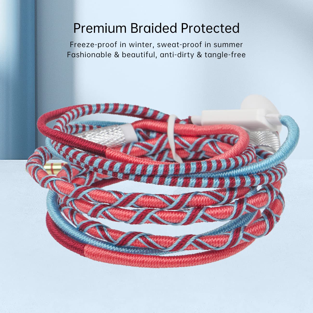 URIZONS Wired in-Ear Headphones Colorful Braided Cable - 3.5mm Jack Built-in Mic, Adjustable Volume, Sweat & Dirt Resistant, Tangle-Free, Compatible with All 3.5mm Devices