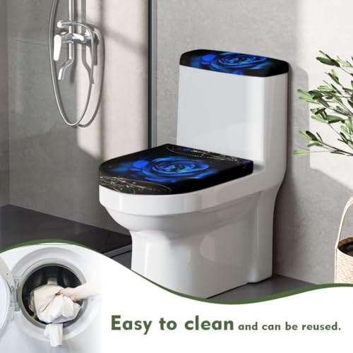 Youngerbaby Blue Rose Toilet Lid Dust Cover Tank Lid Dust Cover Bathroom Elastic 2pcs Sets Standard Fit Toilet Dust Proof Decor Accessories