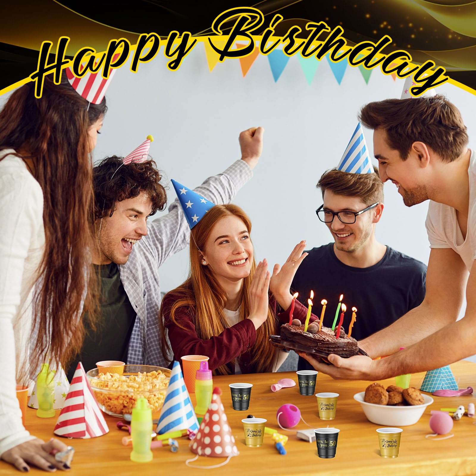Ziliny 100 Pcs 50th Birthday Plastic Shot Glasses 2 oz Disposable Cups Bulk for Women Men Anniversary Wedding Party Decorations Favors