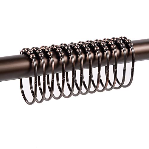 Shower Curtain Rings for Bathroom, Decorative Polished Oil Rubbed Bronze Finish, Easy Glide Rollers, 100% Rustproof Home Fashions Shower Curtain Hooks Set of 12