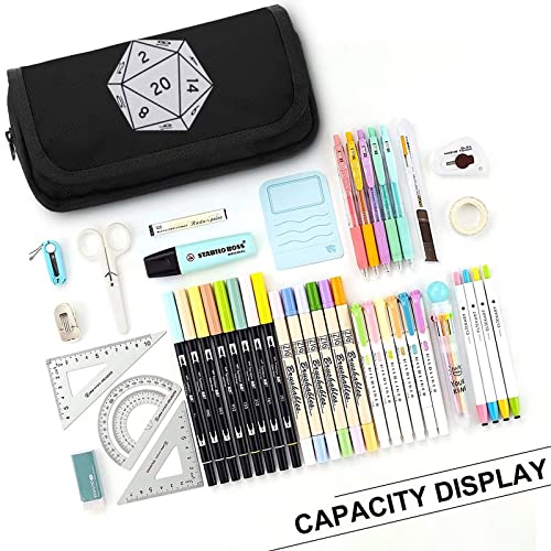D20 Dice Pencil Case with Two Large Compartments Pocket Big Capacity Storage Pouch Pencil Bag for School Teen Adult
