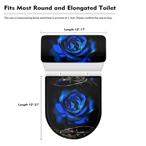 Youngerbaby Blue Rose Toilet Lid Dust Cover Tank Lid Dust Cover Bathroom Elastic 2pcs Sets Standard Fit Toilet Dust Proof Decor Accessories