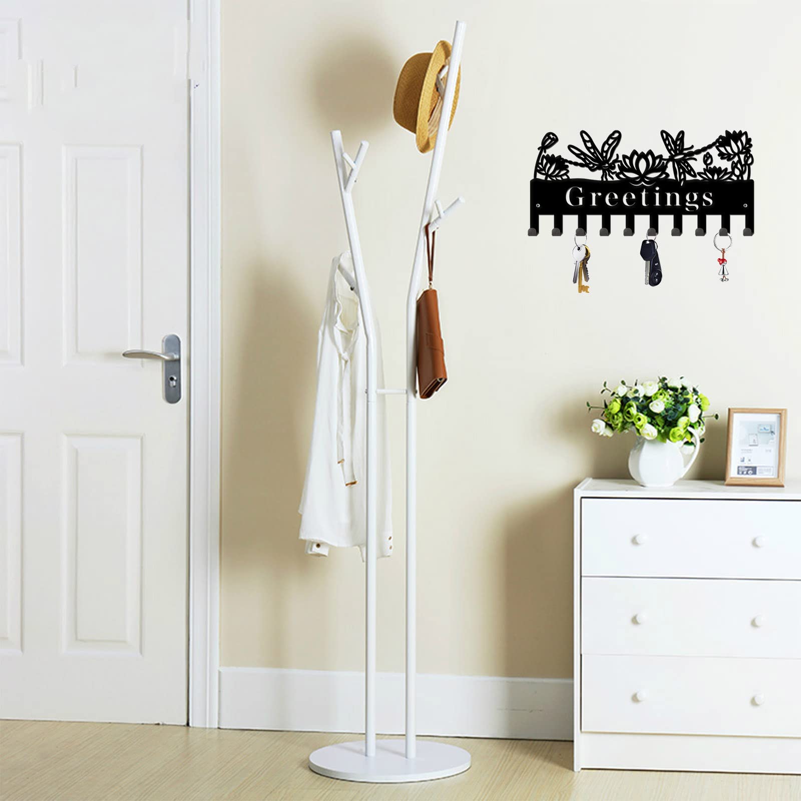 INFUNLY Key Hook for Wall Metal Key Hanger Hook 10 Hooks Dragonflies and Lotus Key Organizer Rack Wall Mounted Hanger for Keys Scarves Pet Leashes Entryway Front Door Kitchen Hallway