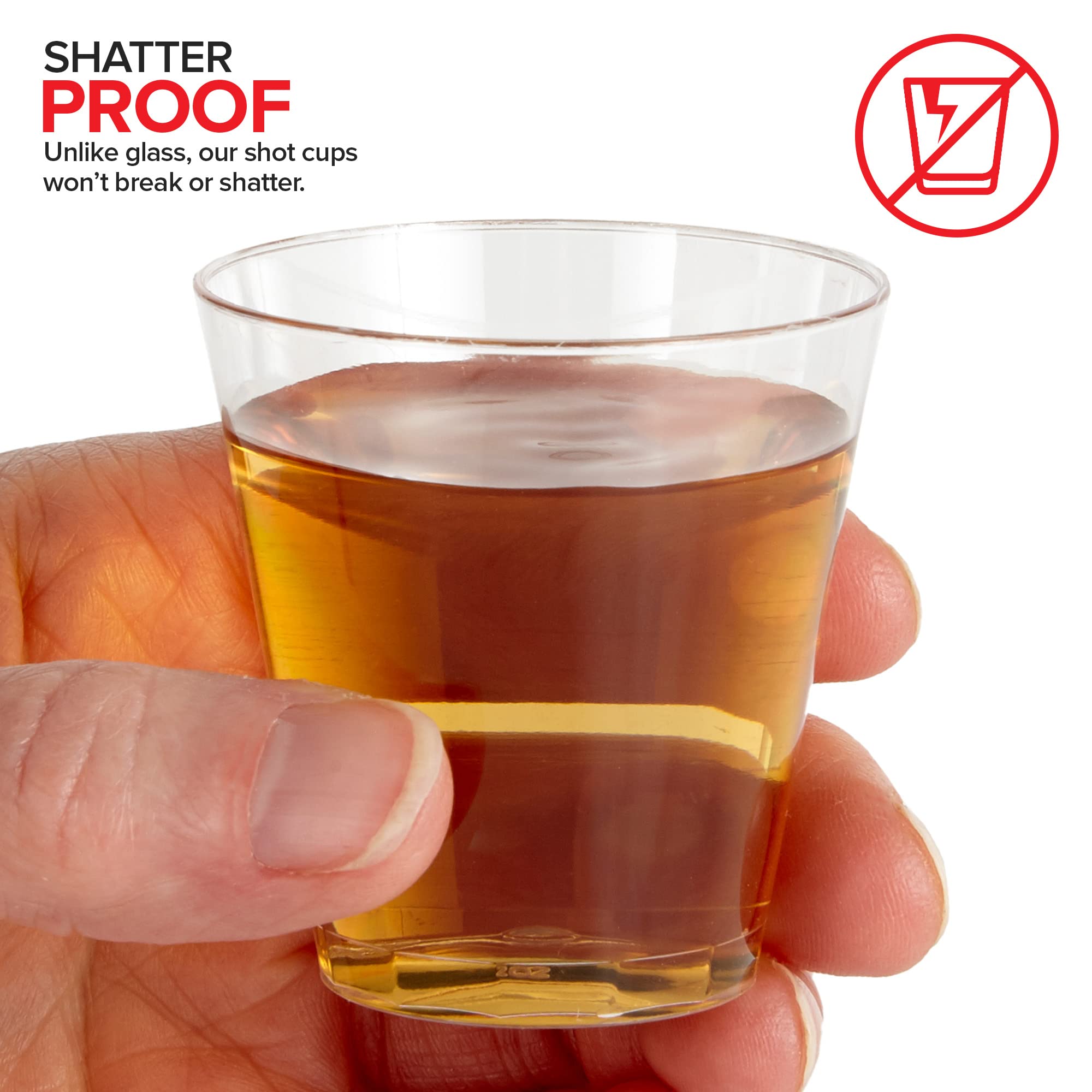 Stock Your Home 2 oz Shot Glasses - 100 Mini Plastic Shot Glasses (2oz) Clear Disposable Cups for Jello Shots, Wine Tasting, Liquor, Whiskey, Pudding, Sample Cup for Halloween and Elegant Parties