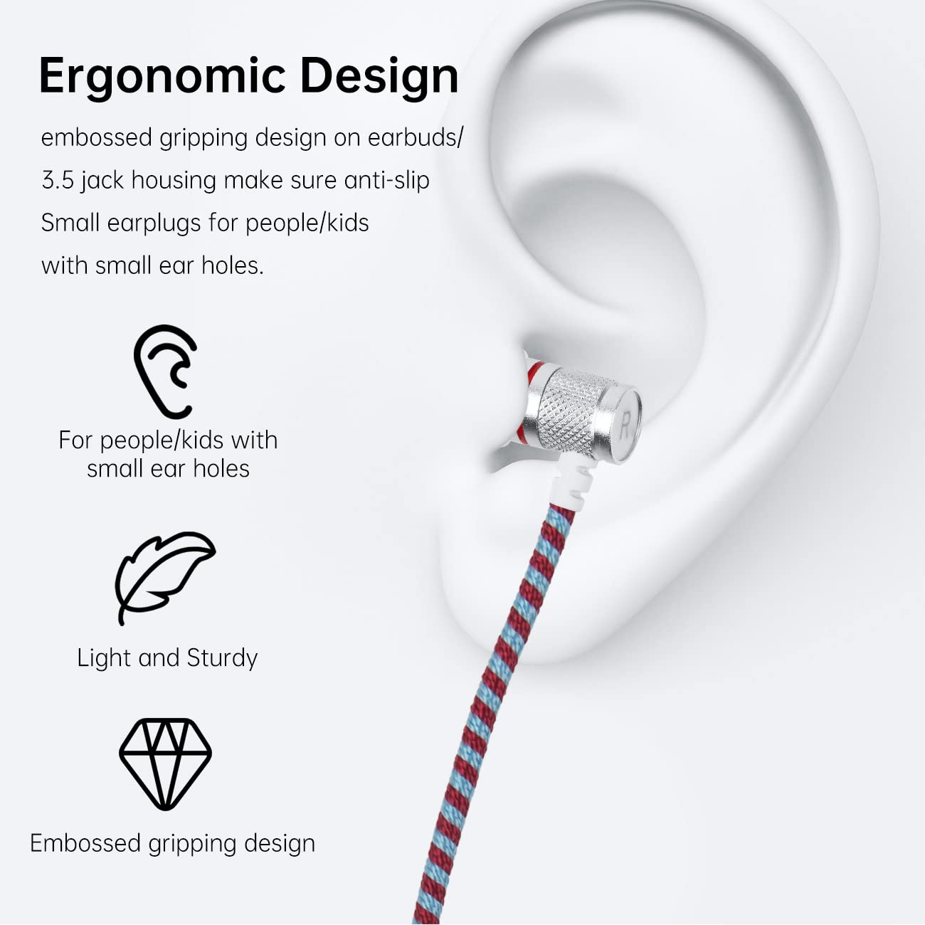 URIZONS Wired in-Ear Headphones Colorful Braided Cable - 3.5mm Jack Built-in Mic, Adjustable Volume, Sweat & Dirt Resistant, Tangle-Free, Compatible with All 3.5mm Devices