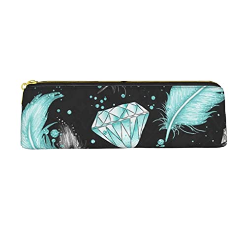 Pearls Diamonds And Feathers Pencil Case Portable Pen Pouch With Zipper Leather Pencil Bag Storage Box Stationery Organizer For Office Work