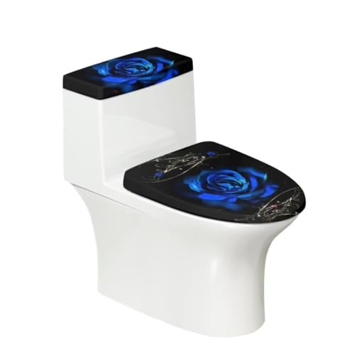 Youngerbaby Blue Rose Toilet Lid Dust Cover Tank Lid Dust Cover Bathroom Elastic 2pcs Sets Standard Fit Toilet Dust Proof Decor Accessories