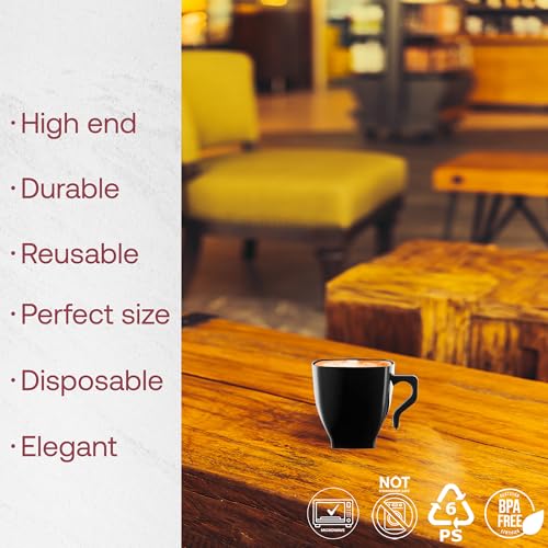 Smarty Had A Party 2 oz Black Plastic Tea Cups with Handles Set of 240 Disposable Mugs for Tea Parties, Espresso, and Coffee, Elegant Small Drinkware for Events
