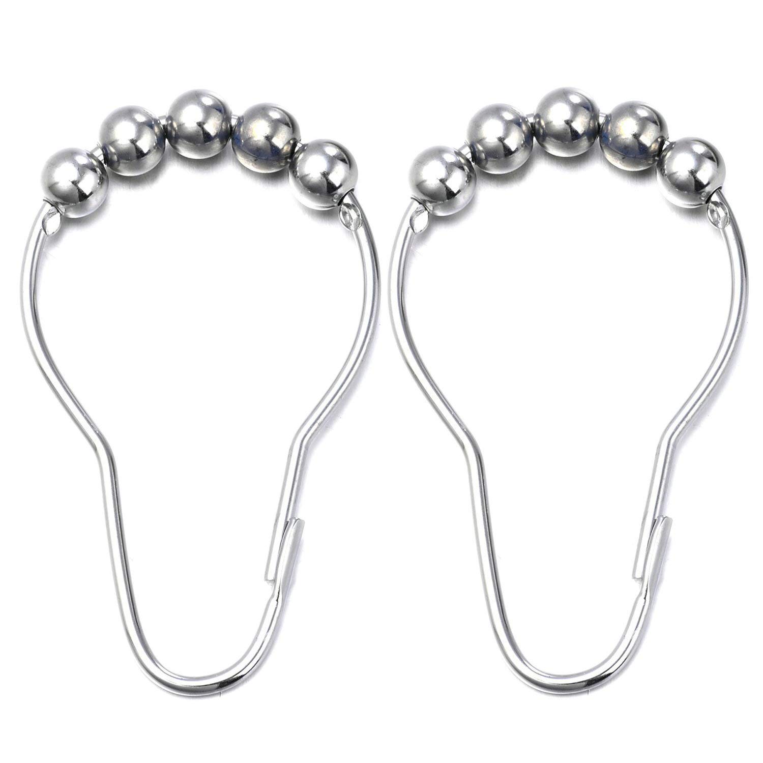 Fangkun 12pcs/Set Shower Curtain Rings Hooks Stainless Steel Hook Chrome Double Glide for Bathroom Shower Rods Curtains