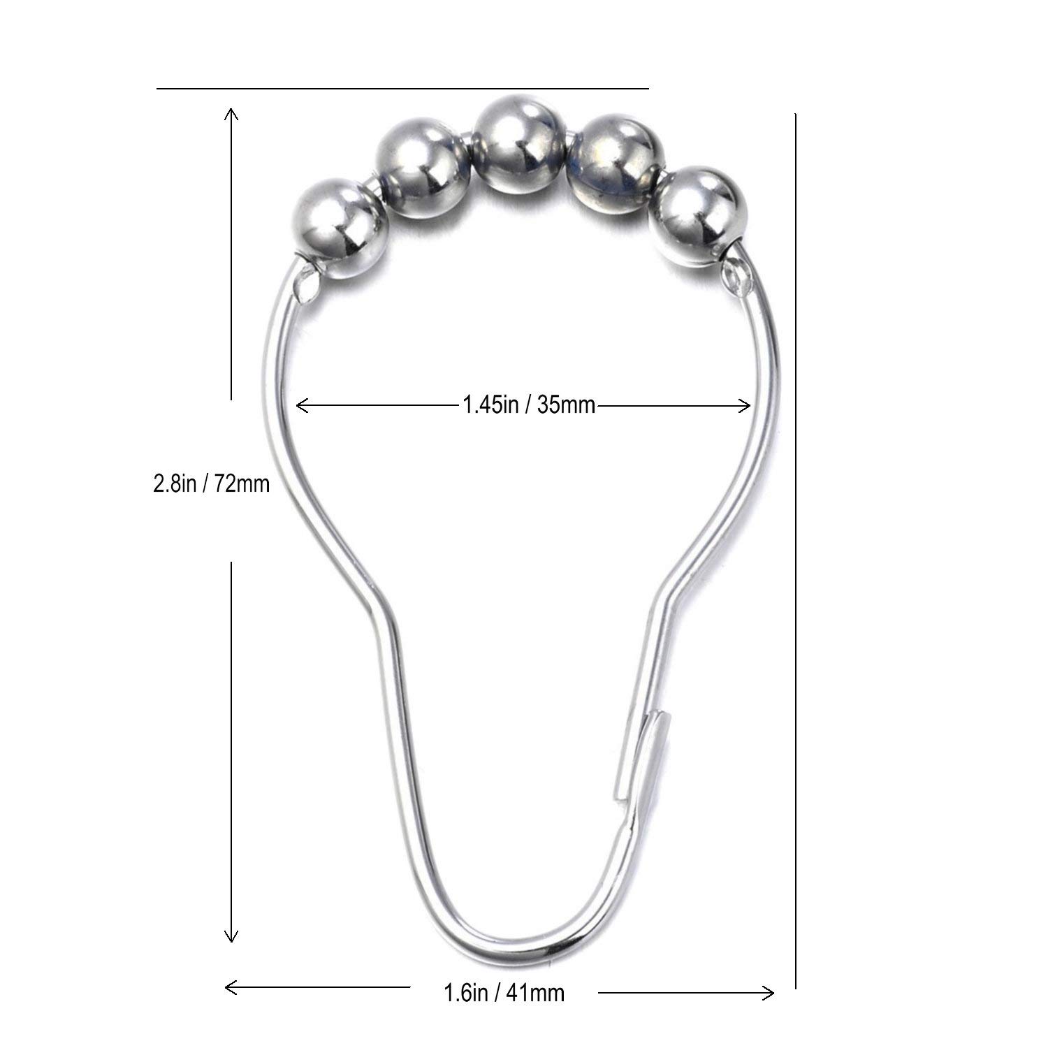 Fangkun 12pcs/Set Shower Curtain Rings Hooks Stainless Steel Hook Chrome Double Glide for Bathroom Shower Rods Curtains