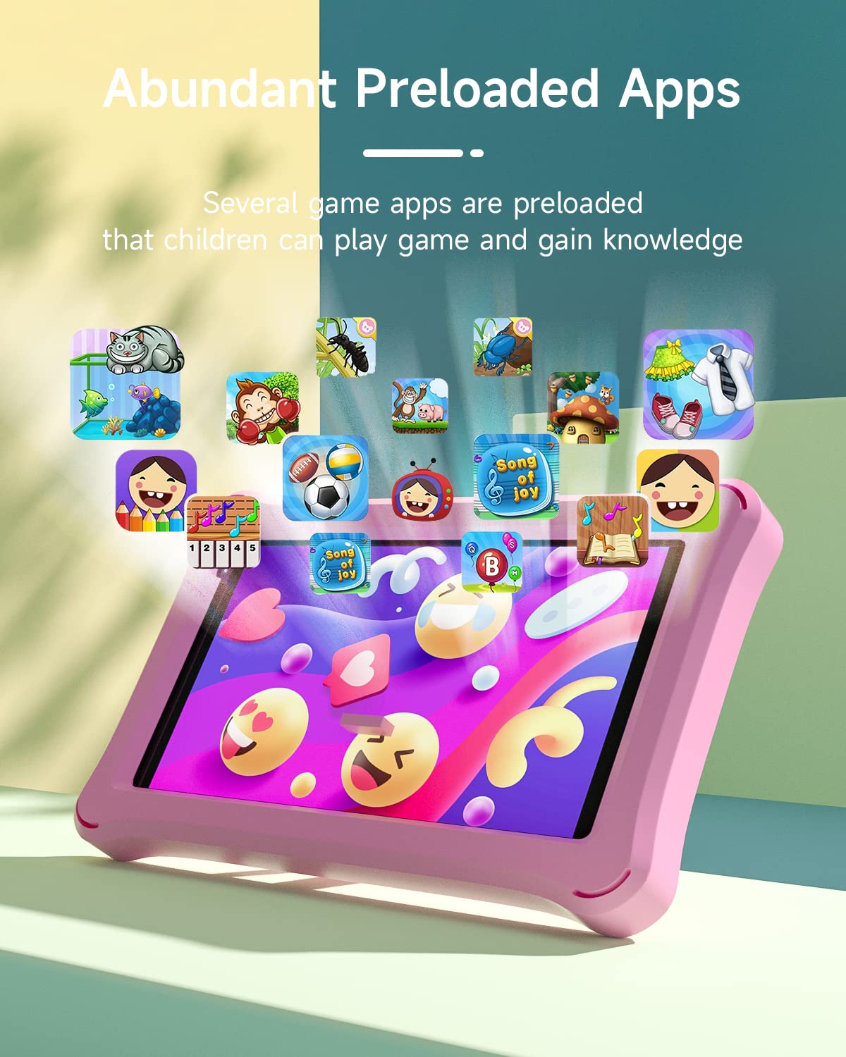 Kids Tablet, 8 inch Tablet for Kids, 2GB RAM 32GB ROM Android Tablets IPS Screen 1280x800, Iwawa & Parent Control Toddler Tablet, WiFi, Dual Camera, 4300mAh Battery, Shockproof Case, Pink
