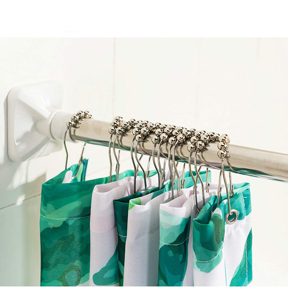 Fangkun 12pcs/Set Shower Curtain Rings Hooks Stainless Steel Hook Chrome Double Glide for Bathroom Shower Rods Curtains