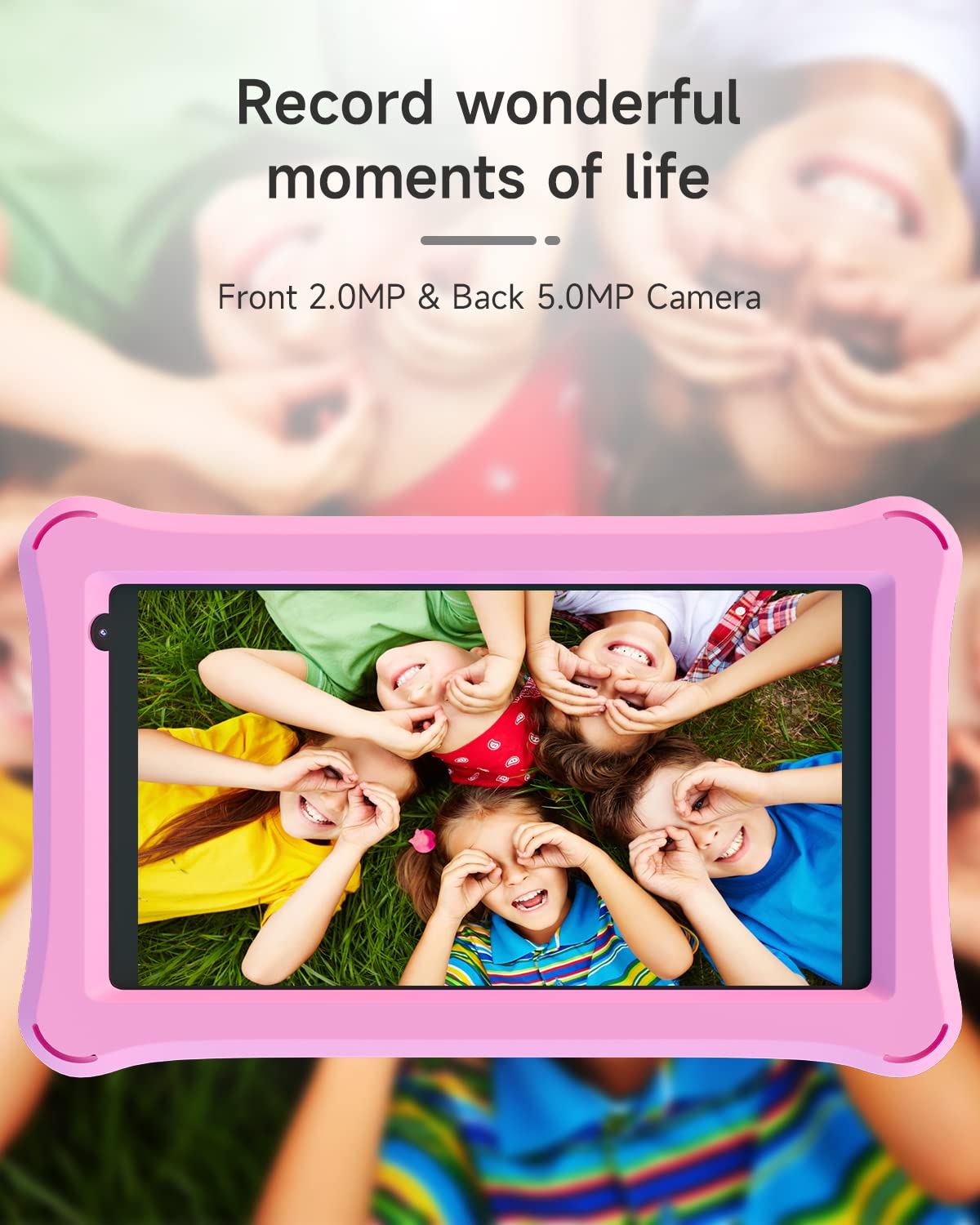 Kids Tablet, 8 inch Tablet for Kids, 2GB RAM 32GB ROM Android Tablets IPS Screen 1280x800, Iwawa & Parent Control Toddler Tablet, WiFi, Dual Camera, 4300mAh Battery, Shockproof Case, Pink
