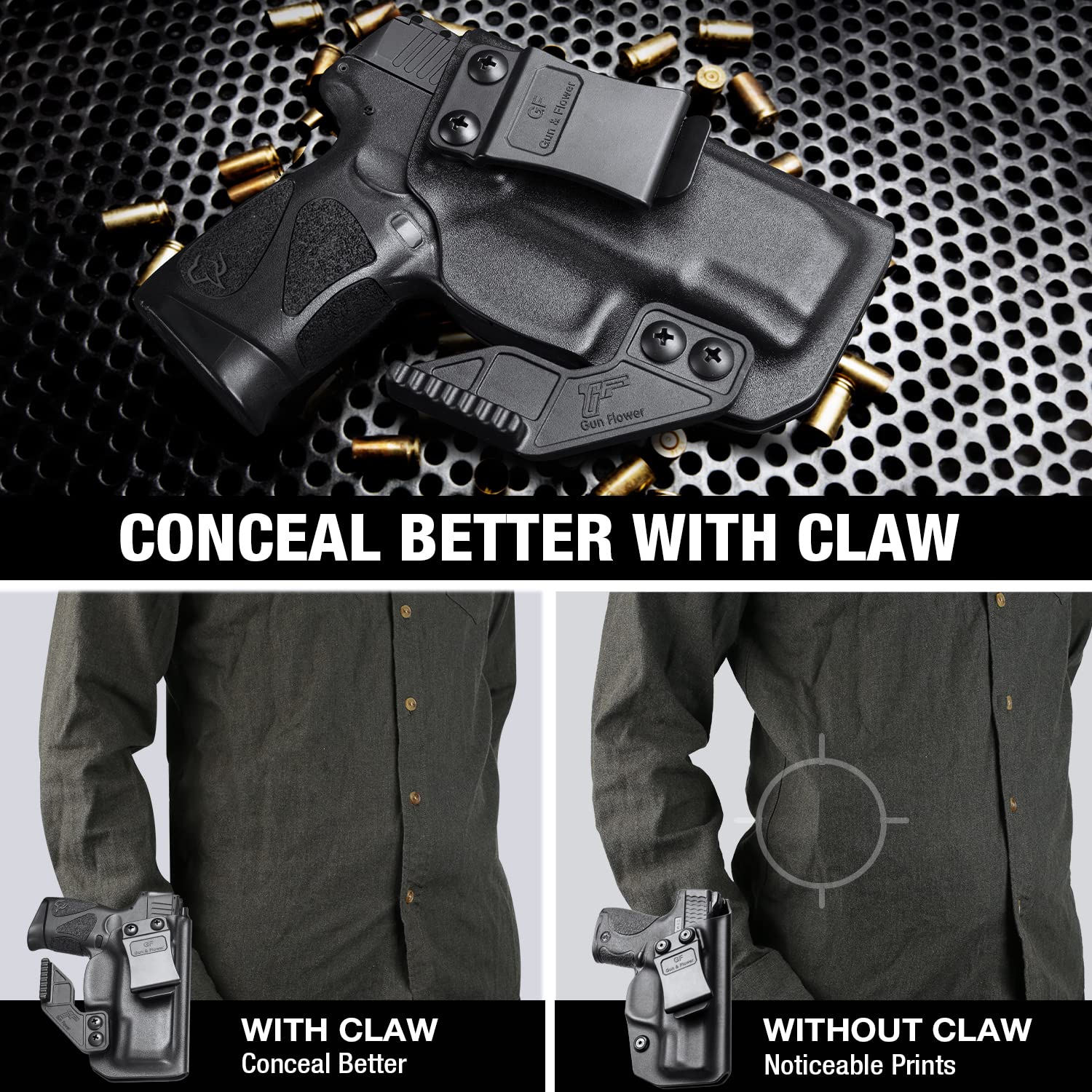 IWB Kydex Holsters Compatible with Taurus G2C/G3C, PT111 G2, PT140 Inside Waistband Concealed Carry IWB Holster for Taurus, Adj. Retention, Right Hand