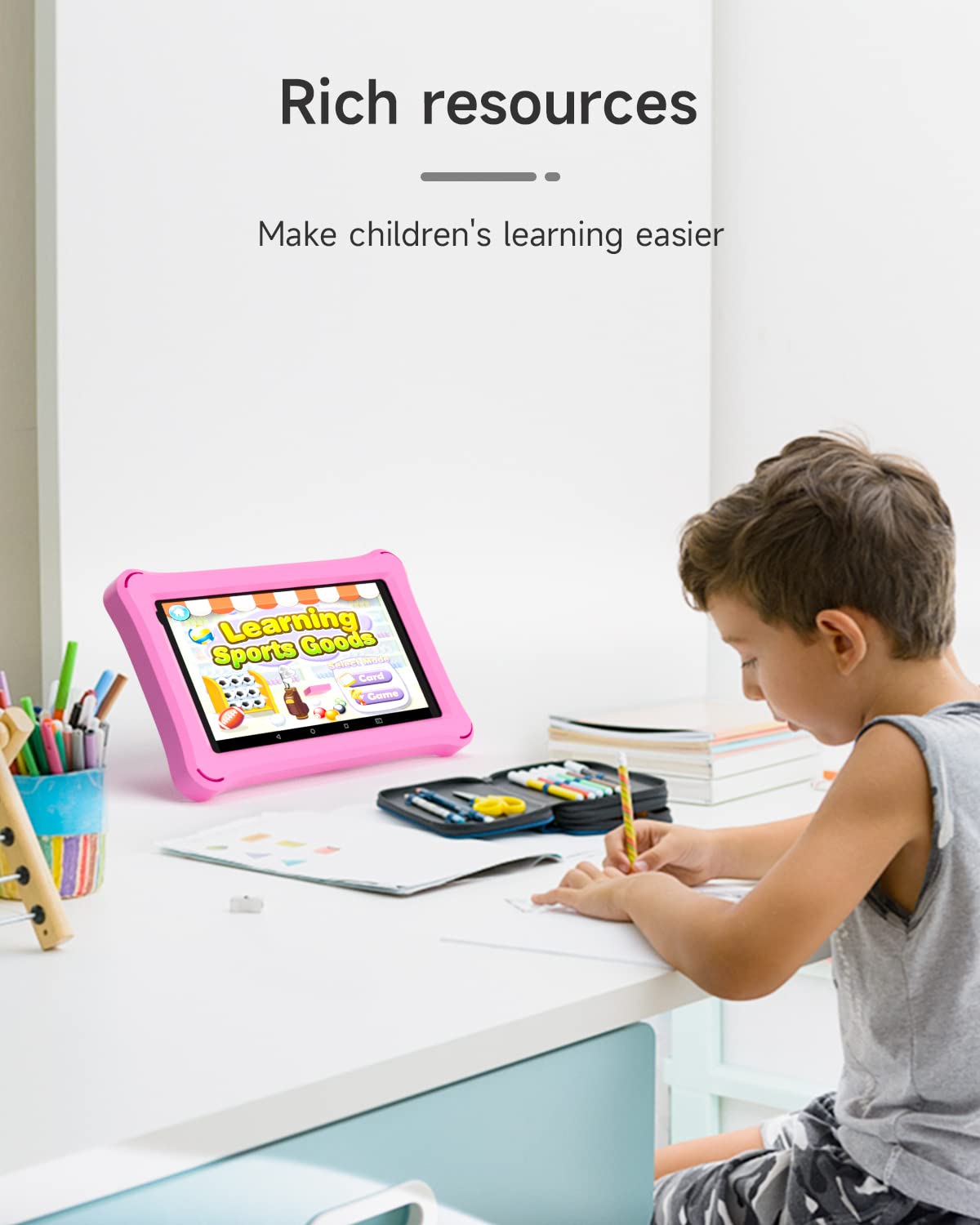 Kids Tablet, 8 inch Tablet for Kids, 2GB RAM 32GB ROM Android Tablets IPS Screen 1280x800, Iwawa & Parent Control Toddler Tablet, WiFi, Dual Camera, 4300mAh Battery, Shockproof Case, Pink
