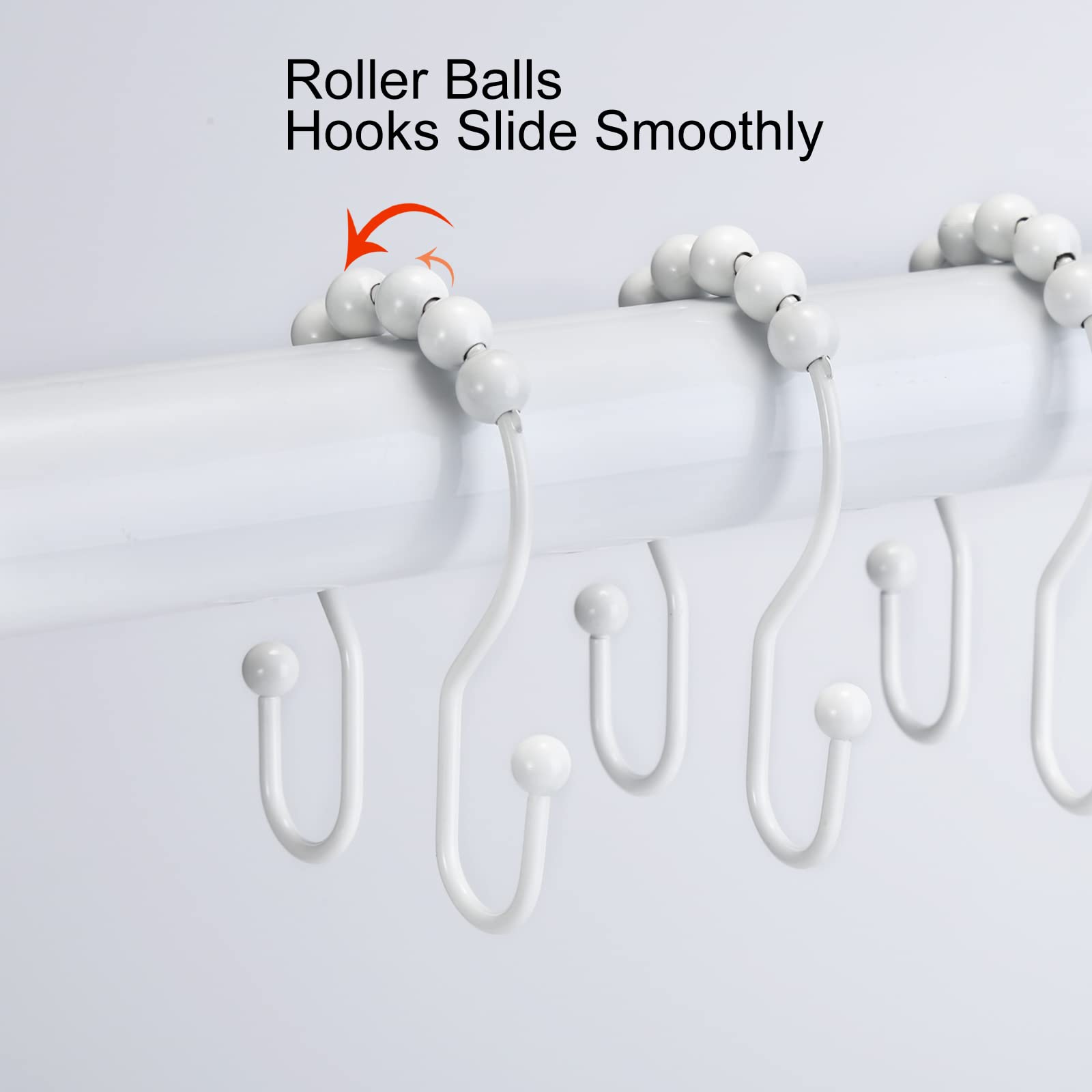 Goowin Shower Curtain Hooks, 12 Pcs Shower Curtain Rings, Stainless Steel Shower Curtain Hooks Rings Rust Proof, Smooth Sliding Anti-Drop Double Shower Hooks for Shower Curtain, Rods (White)