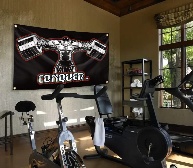 Home Gym Flags 3X5FT Decorative Banners, Encourage Fitness Exercise Banners, Suitable for Room Decor, Bedroom, Garage, Gym. (Black1)