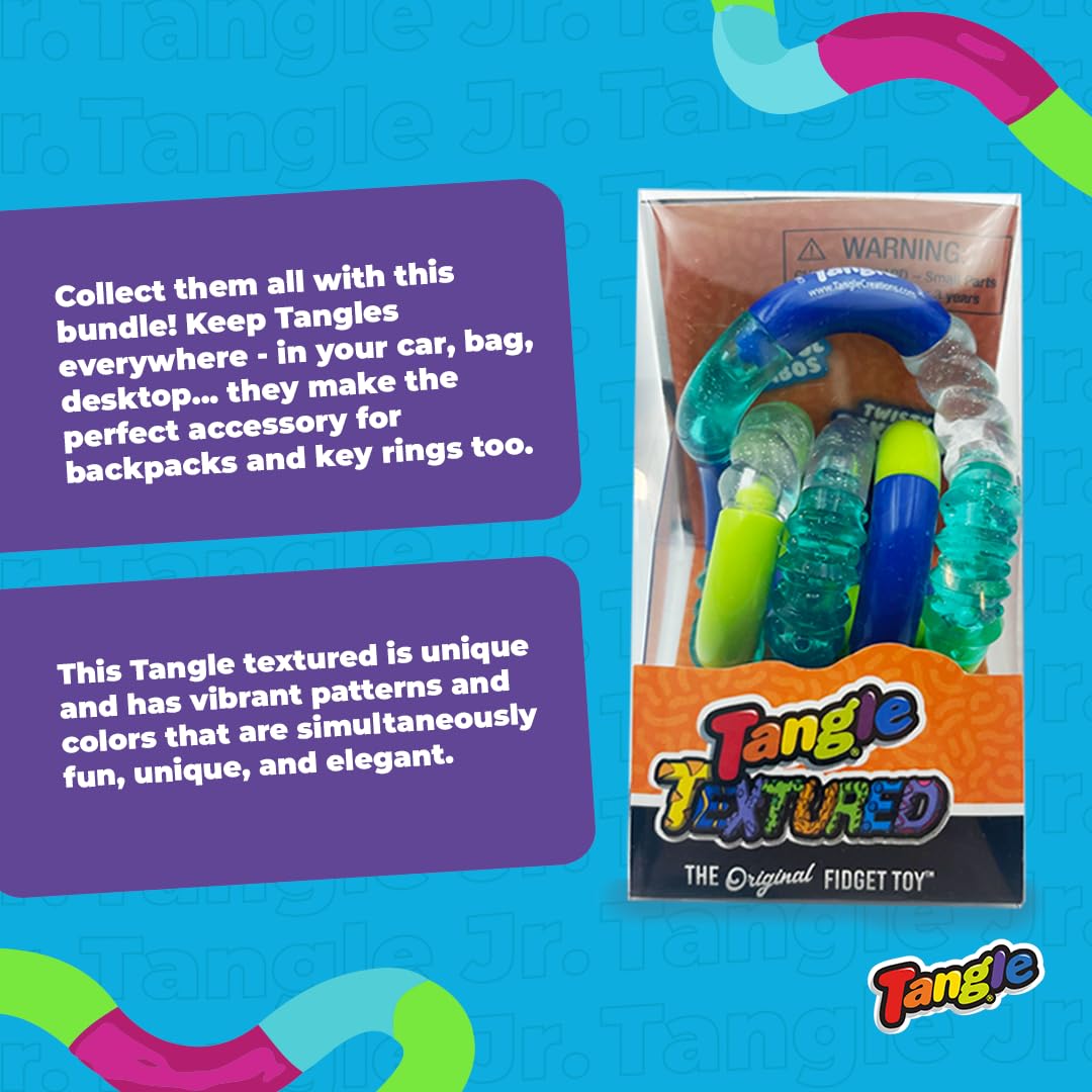Tangle® Jr. Textured 4-Pack Genuine Tangle Toys Fidget Pack - Textured Fidget Toy Fidgets Pack for Kids and Adults - Fidget Toy for School - Gift for Teens and Adults