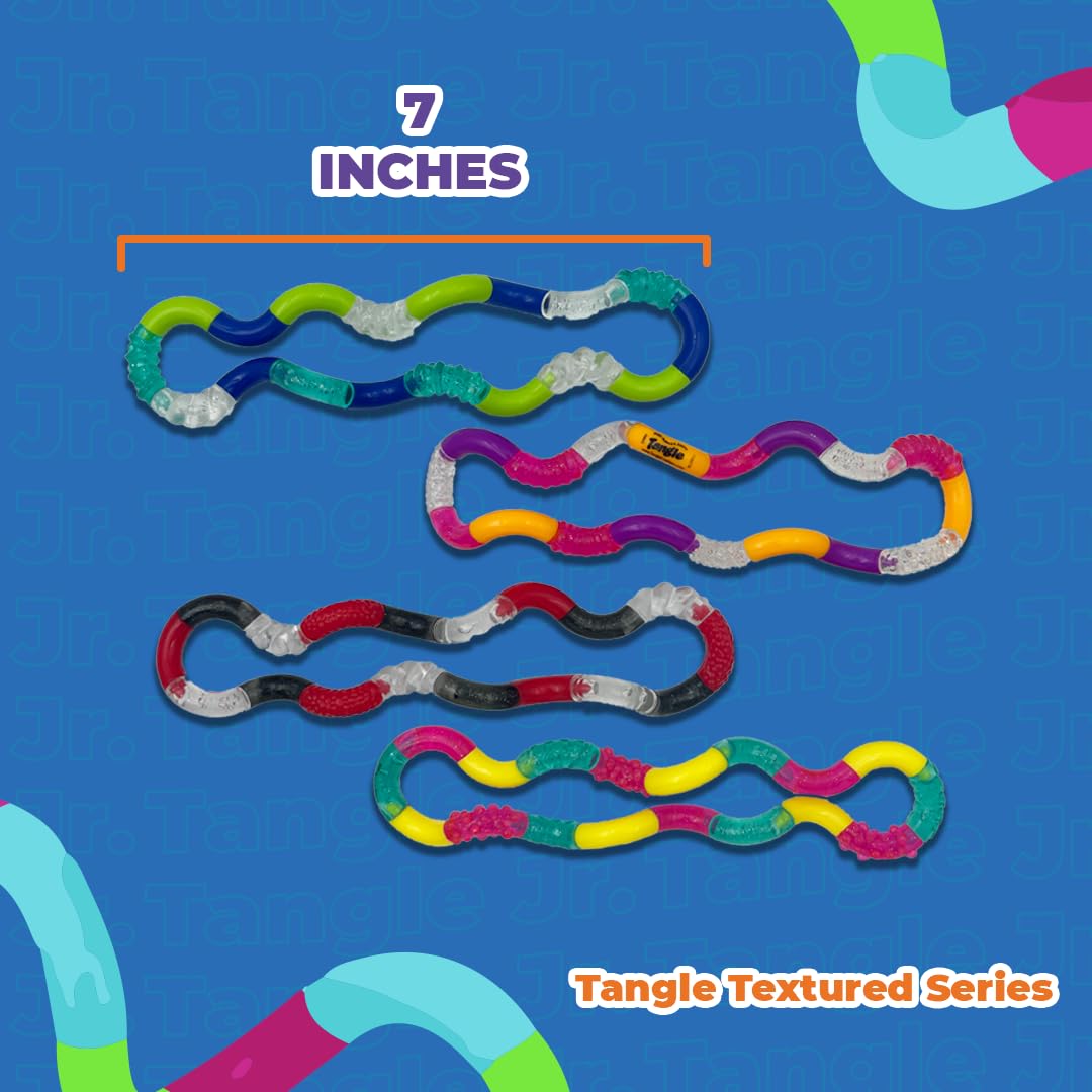 Tangle® Jr. Textured 4-Pack Genuine Tangle Toys Fidget Pack - Textured Fidget Toy Fidgets Pack for Kids and Adults - Fidget Toy for School - Gift for Teens and Adults