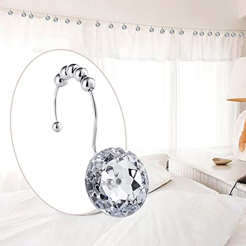 Decorative Shower Curtain Hooks Rings for Bathroom Bathtubs Home Door Window Decor Bling Acrylic Rhinestone Crystal Diamond, Anti Rust (with Glide Ball)