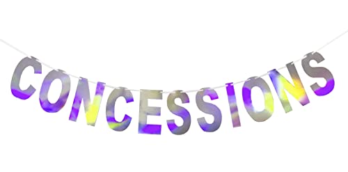 Blukey Holographic Concessions Banner Hanging Bunting String Flag Iridescent White Baseball Football Party Concessions Stand Garland Sports Themed Signs