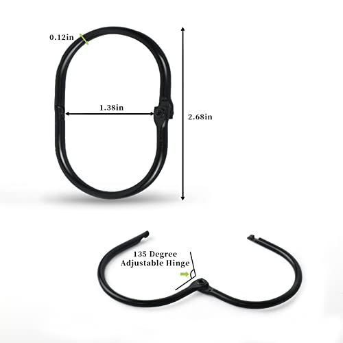 12Pcs Shower Curtain Hooks Rings Rustproof Shower Curtain Hooks Metal Wide Oval Shower Hooks for Bathroom Decorative Metal Shower Ring Hooks for Shower Rods Curtains (Black)