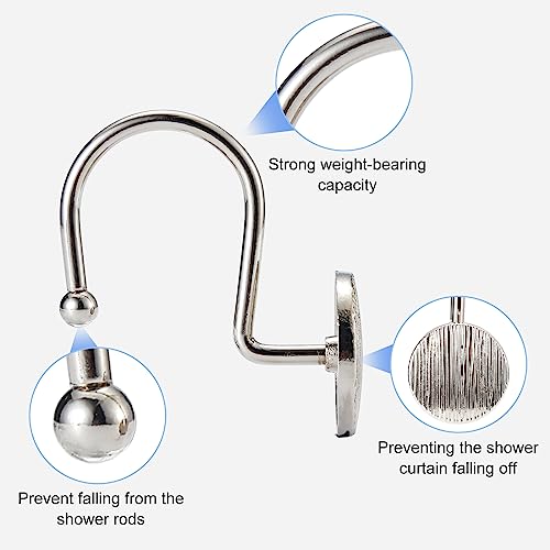 Brushed Nickel Shower Curtain Hooks, OEH Shower Curtain Rings, Modern Creative Metal Shower Curtain Hooks Rust Proof, Balanced Gliding Shower Hooks for Shower Curtain, 12 Pack, Circular Stripes