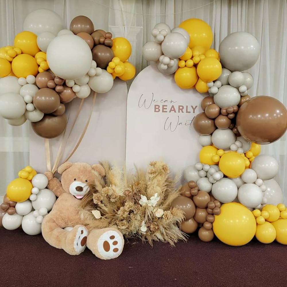 Captank Double Stuffed Mustard Yellow Brown White Sand Balloons Garland Arch Kit Dark Lemon Coffee Pastel Balloons For Daisy Bee Sunshine Sunflower Birthday Baby shower Gender Reveal Graduation