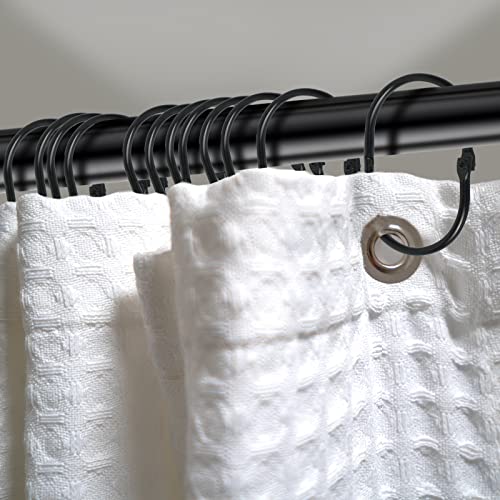 12Pcs Shower Curtain Hooks Rings Rustproof Shower Curtain Hooks Metal Wide Oval Shower Hooks for Bathroom Decorative Metal Shower Ring Hooks for Shower Rods Curtains (Black)