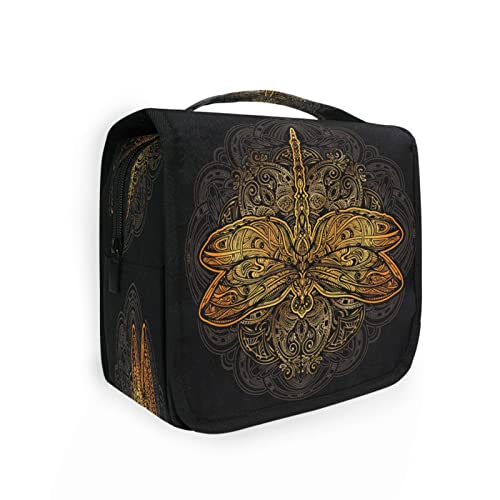 Omhonmi Hanging Toiletry Bag for Women Mandala Dragonfly,Waterproof Makeup Pouch,Portable Cosmetic Bag,Travel Bag with Hanging Hook for Woman Man Travel Accessories