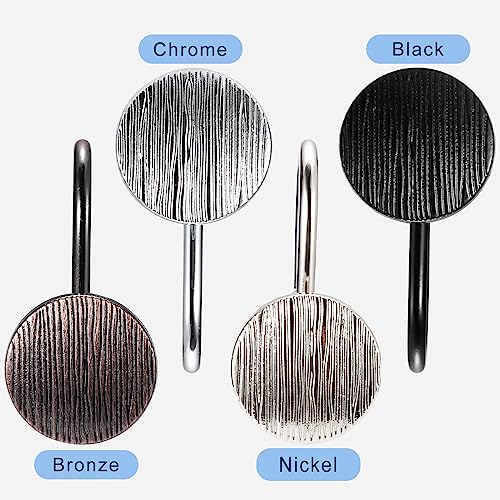 Brushed Nickel Shower Curtain Hooks, OEH Shower Curtain Rings, Modern Creative Metal Shower Curtain Hooks Rust Proof, Balanced Gliding Shower Hooks for Shower Curtain, 12 Pack, Circular Stripes