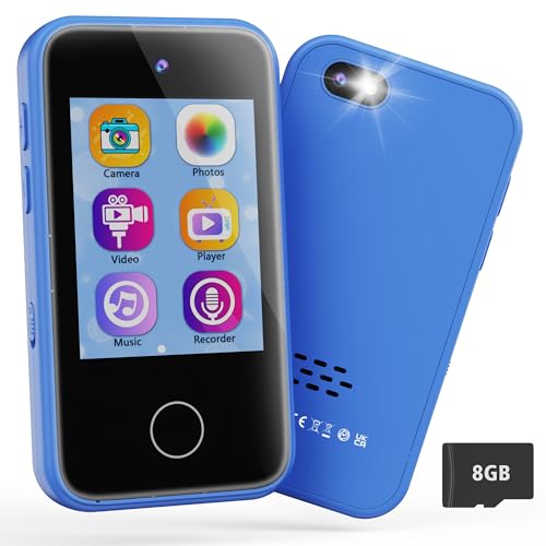 DUDUDRAGON Kids Smart Phone Toy for Boys 3 4 5 6 Year Old, MP3 Music Player, Dual Camera Travel Toys Educational Games, Toddler Birthday Gifts Touchscreen Pretend Play Phones for 3-8 Year Old,Blue