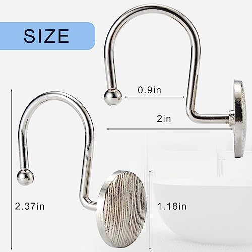 Brushed Nickel Shower Curtain Hooks, OEH Shower Curtain Rings, Modern Creative Metal Shower Curtain Hooks Rust Proof, Balanced Gliding Shower Hooks for Shower Curtain, 12 Pack, Circular Stripes