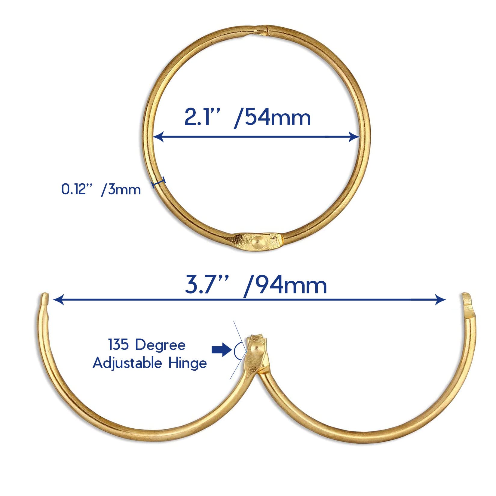24 Pack Shower Curtain Rings,Rust Proof Shower Curtain Hooks for Bathroom,Circular Decorative Shower Curtain Rings and Hooks for Shower Rod,Metal Rings for Shower Curtain,Loose Leaf Rings(Gold)
